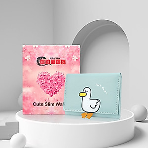 CONISY Cute Wallets for Women, Leather RFID Blocking Small Trifold Wallet with ID Window for Girls and Ladies Womens Wallet (Duck Blue)
