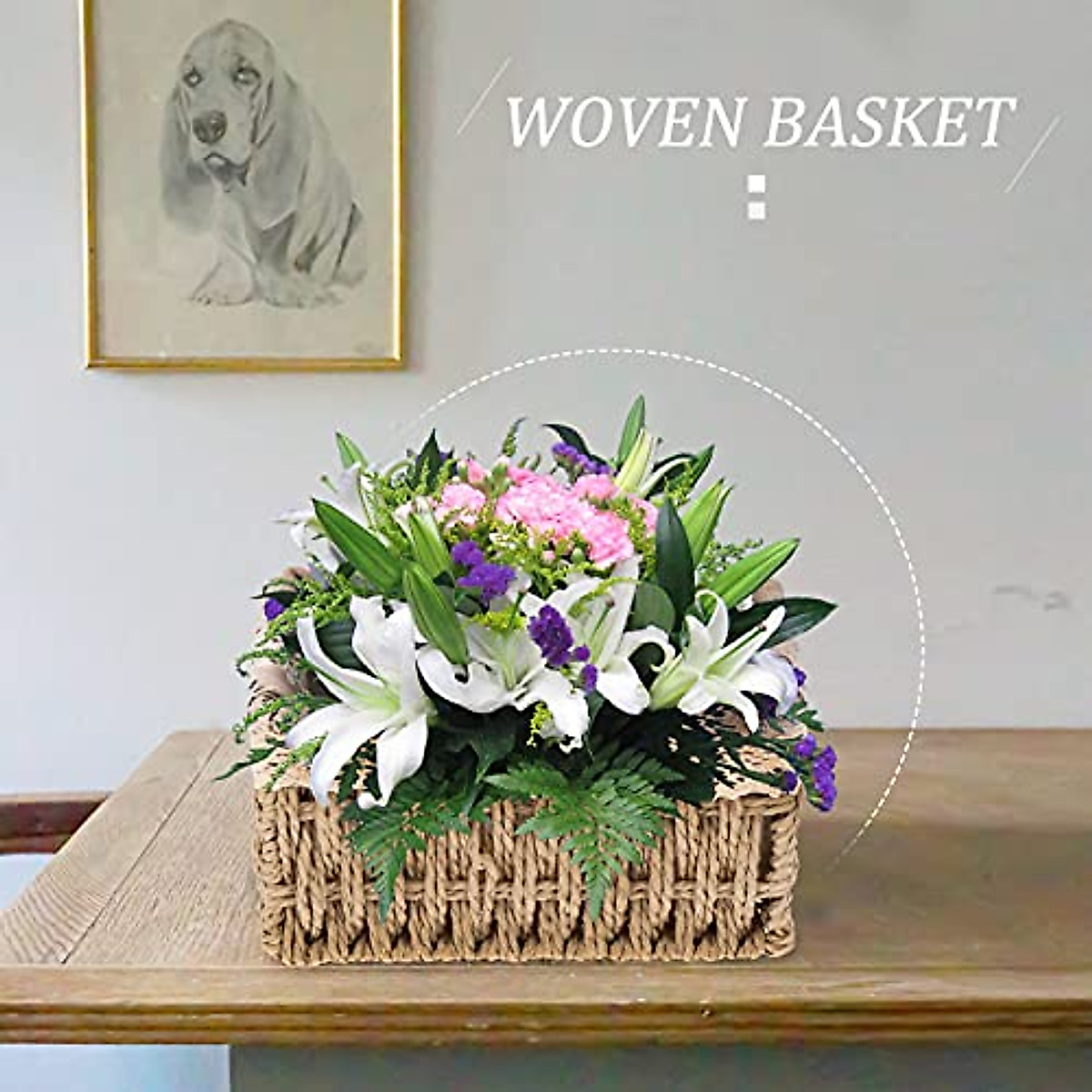 Veemoon . Snacks Makeup Bowls Seagrass Cloth Candy Books Tabletop Inch Food Office Shelves Holder Organizer Storage Wooden M Baskets Bin Snack Rectangular Baskets, Woven Cosmetics Liner