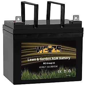 WEIZE Lawn & Garden AGM Battery, 12V 300CCA BCI Group U1 SLA Starting Battery for Lawn, Tractors and Mowers, Compatible with John Deere, Toro, Cub Cadet, and Craftsman