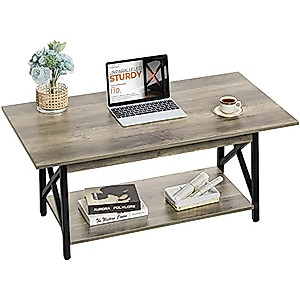 GreenForest Coffee Table Large 43.3 x 23.6 inch Rustic Farmhouse with Storage Shelf for Living Room, Easy Assembly, Gray WASH