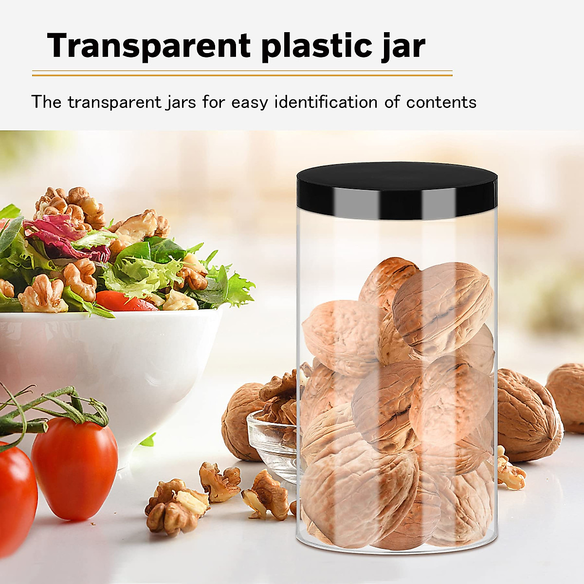 SLifeJars Clear Plastic Jars 32oz 12Pack Big Round PET Plastic Containers with Black Screw On Lids Reusable Empty Storage Jars with Lid Clear Containers for Household and Kitchen Organizing