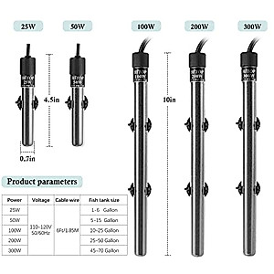 HITOP Mini Submersible Aquarium Heater - 25W 50W 100W 200W 300W Small Heater for Fish Tank 1-70 Gallon with Controller (25W)
