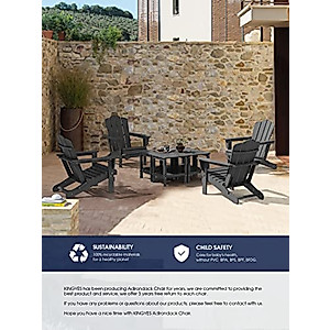 KINGYES Folding Adirondack Chair, HDPE All-Weather Folding Adirondack Chair, Grey