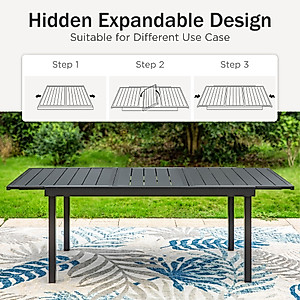 PHI VILLA Outdoor Dining Table and Chairs Set for 8, 9 Pieces Patio Metal Expandable Rectangular Table and Black Swivel Chairs with Cushions, Dining Furniture Set for Backyard, Porch