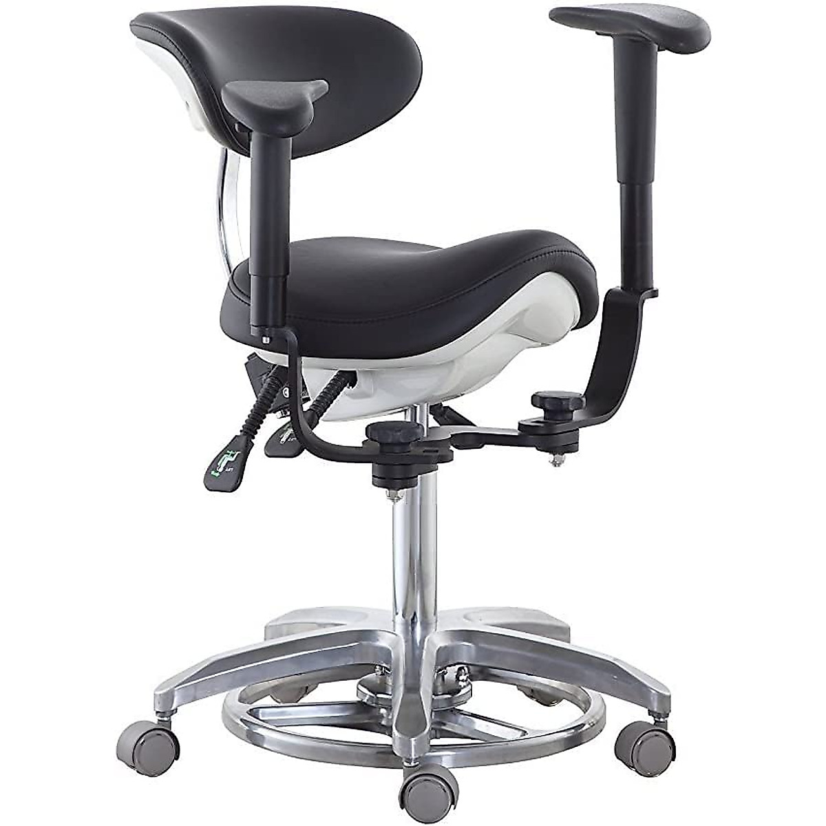 MrHugoo Medical Dynamic Chair Stool Microscope Chair,Ergonomic Saddle Stool,Foot Control,Swiveling Armrest Chair, PU Fabric Leather