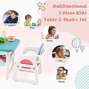 Costzon Kids Table and Chair Set, 3-Piece Plastic Activity Table with Building Blocks, Storage Shelf for Children Reading, Drawing, Writing, Arts & Crafts, Toddler Table and Chair Set (Blue)