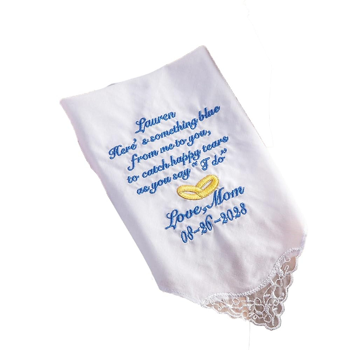 Personalized Wedding Handkerchief Something Blue Wedding Gift from Mom to Daughter Lace Handkerchief Mother Of Bride Gift Custom Printed Bridal Handkerchief Bride Handkerchiefs Embroidered Hankie