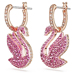 SWAROVSKI Iconic Swan Drop Pierced Earrings, Swan Motif with Pink Crystal Pavé on a rose-gold tone Finished Setting, Part of the Swarovski Iconic Swan Collection
