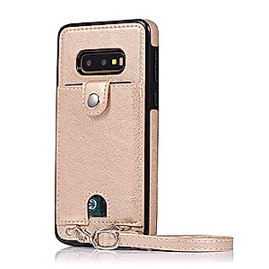 Jaorty PU Leather Wallet Case for Samsung Galaxy S10e Necklace Lanyard Case Cover with Card Holder Adjustable Detachable Anti-Lost Neck Strap Case for Samsung Galaxy S10e,Gold