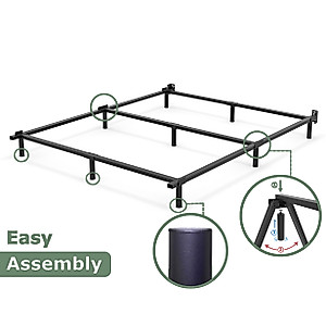 Bedsnus King Size Bed Frame, 9 Inch Metal Basics Bed Frame,High Profile Base for Box Spring, 9-Leg Support, Noise-Free, Easy Assembly, Black