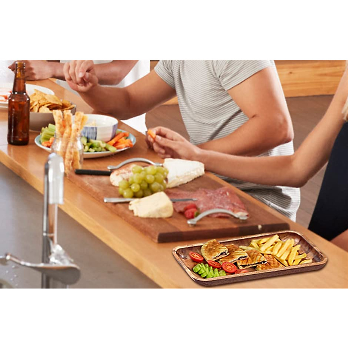 Acacia Wood Serving Trays, Set of 3 Wooden Serving Platters for Home Decor, Food, Cheese, Fruit, Vegetables, Charcuterie, Appetizer Serving Tray(11.8 x 5.1 x 0.78 inches)