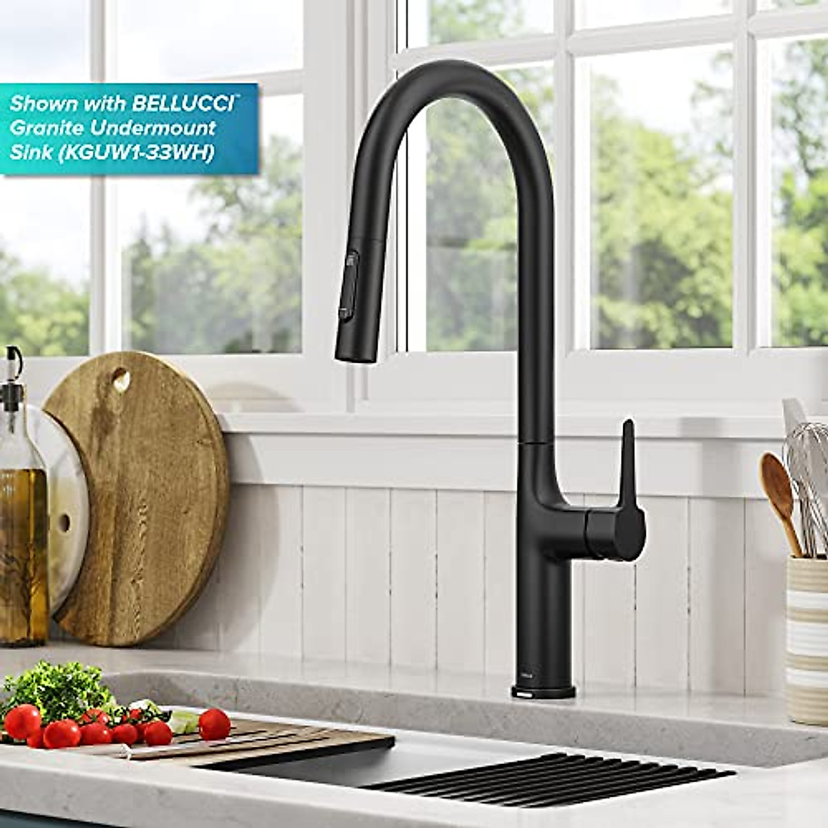 KRAUS Oletto Tall Modern Single-Handle Touch Kitchen Sink Faucet with Pull Down Sprayer in Matte Black, KTF-3101MB