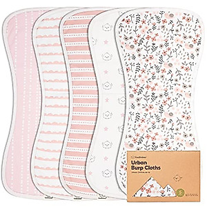 5-Pack Organic Burp Cloths for Baby Boys and Girls - Ultra Absorbent Burping Cloth, Burp Clothes, Newborn Towel - Milk Spit Up Rags - Burpy Cloth Bib for Unisex, Boy, Girl - Burp Cloths (Sweet Charm)