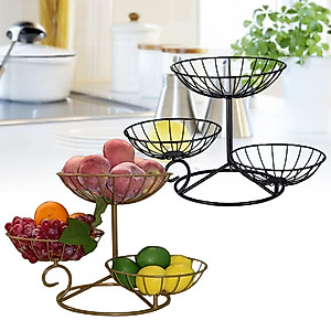 Fruit Plate Stand, 3 Plates Fruit Bowl Fruit Tiered Tray Metal Fruit Basket Countertop Fruit Snack Candy Storage Basket for Counter Kitchen Organizer (Black)