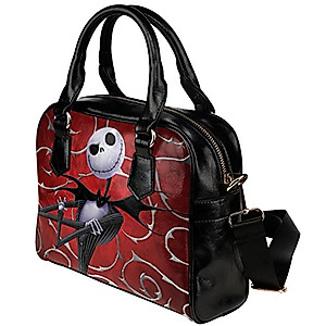Female Crossbody Shoulder Top-handle Bags Shell Handbag with Jack Skellington Print