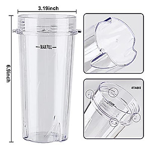 Joyparts Replacement Parts cups for Nutri Ninja Blender, 2 Pack 16oz Single Serve Cup and Sip & Seal Lid Fit for Ninja Series BL770 BL780 BL660 All Pro 4Tabs Blenders