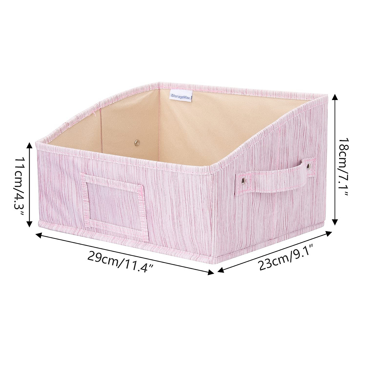 iStorageMax Closet Storage Bin, Collapsible Closet Shelf Organizer, Fabric Trapezoid Storage Baskets with Handle and Label Holder for Home Office, Pink, Medium, 3 Pack