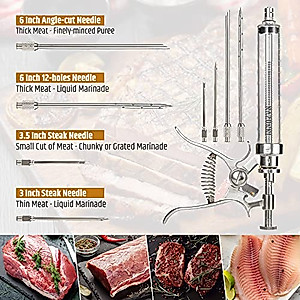 Razorri Marinade Injector Gun, Stainless Steel BBQ Meat Turkey Inject Kit, Flavor Food Syringes with Zipper Case, 2 oz Large Capacity Barrel and 4 Perforated Needles for Indoor Bake and Outdoor Grill