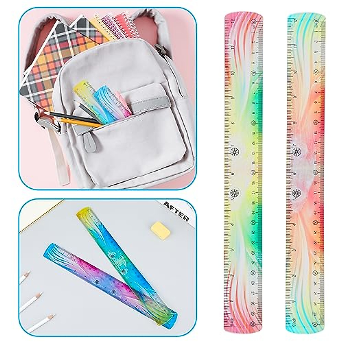 Grevosea 2 Pieces Rulers for Kids, Flexible Ruler Plastic Ruler 12 Inch Ruler with Centimeters and Inches Soft Bendable Ruler Shatterproof Straight Edge Ruler for School Classroom Office (Yellow)