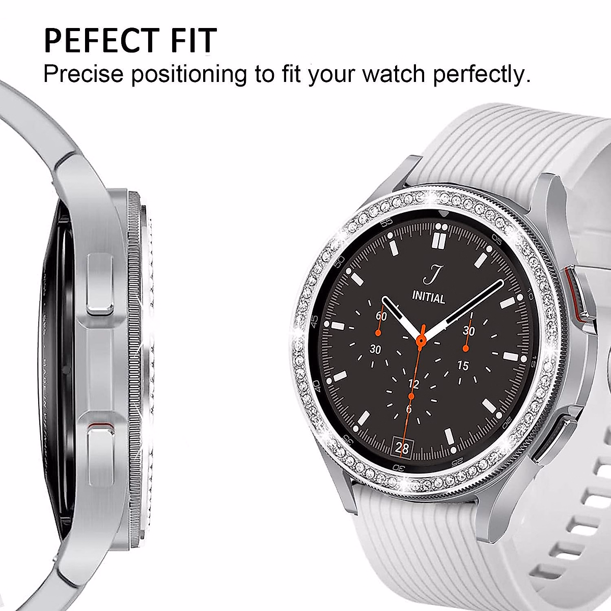 DEALELE Bezel Cover Compatible with Samsung Gear Sport/Galaxy Watch 42mm / Galaxy Watch 4 Classic (42mm), Bling Diamond Stainless Steel Metal Bezel Ring Watch Face Bumper Accessories (Silver)