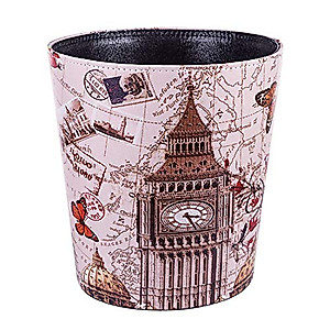 HMANE 10L/2.64 Gallon PU Leather Trash Can Decorative Waterproof Wastebasket Paper Basket Garbage Bin for Home Office Bathroom