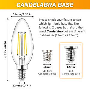 Ascher E12 Candelabra LED Light Bulbs 60 Watt Equivalent, 550 Lumen, Daylight White 5000K, Clear LED Filament Candle Bulbs, Non-Dimmable, Pack of 5