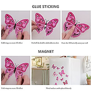 72 PCS Butterfly Wall Stickers, 3D Magnetic Removable Butterfly Wall Decals Fridge Magnet Murals Decoration for Kids Bedroom Nursery Classroom Party Wedding Decor (Pink)
