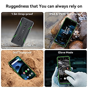 Blackview Rugged Phones Unlocked, BV5200 Unlocked Cell Phone, 7GB+32GB/1TB Expandable, Android 12 Smart Phone, IP68/IP69K Waterproof, 5180mAh Battery, 6.1" HD+13MP Camera, Face Unlock, NFC,Glove Mode