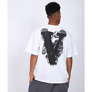 Arnodefrance V Letter Print Tshirt Hip Hop Tee shirt Cotton Short sleeve Crew neck Tee White