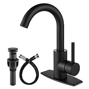 Airuida Matte Black Bar Sink Faucet Single Hole Single Handle Bathroom Sink Faucet Kitchen Small Prep Wet Farmhouse RV Lavatory Vanity Mixer Tap 360 Degree Swivel Spout with Pop Up Drain