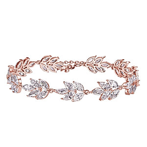 SWEETV Rose Gold Bracelet Wedding Bridal for Brides,Bridesmaid-Crystal Cubic Zirconia Bracelet Leaf Vine Vintage Style