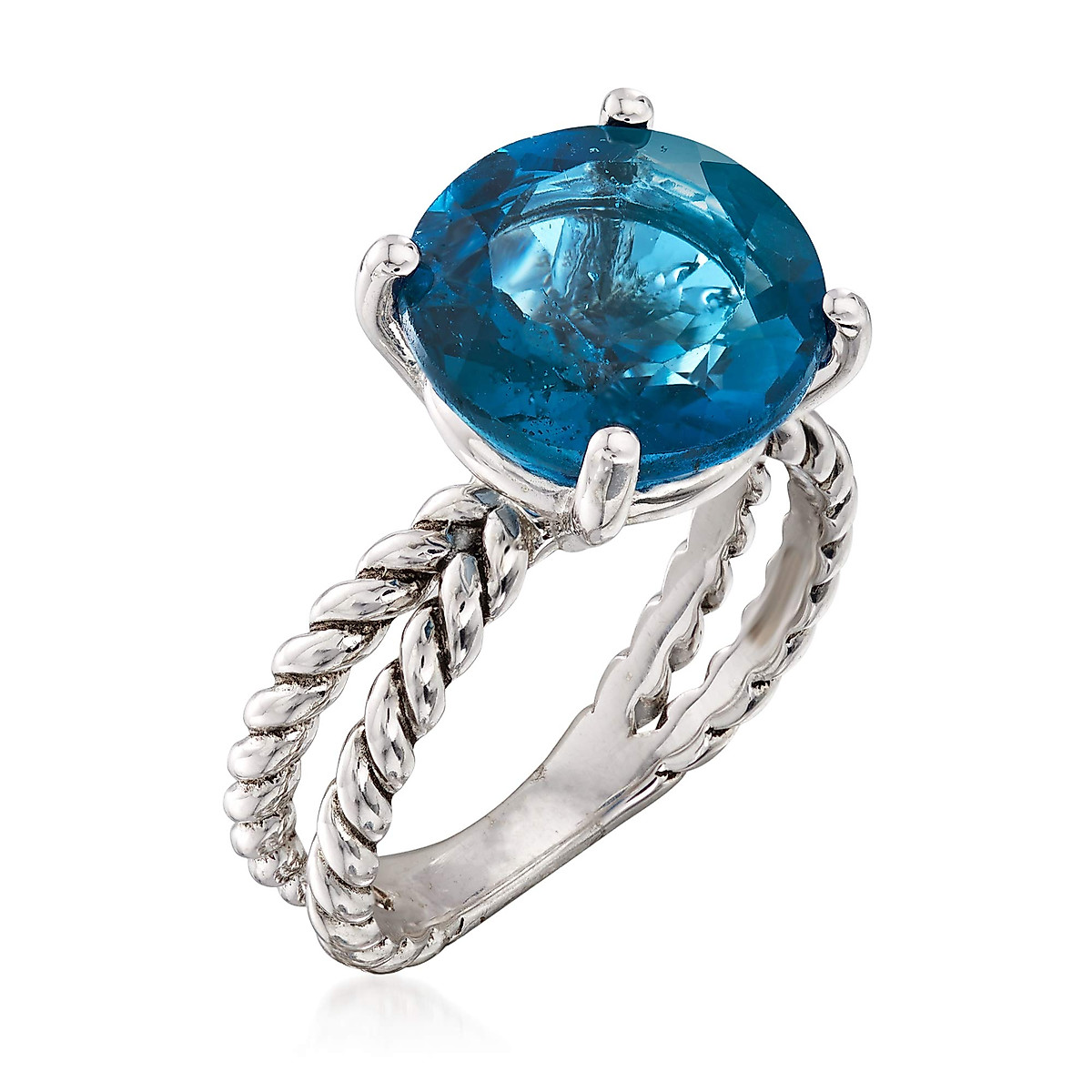 Ross-Simons 6.75 Carat London Blue Topaz Open-Space Roped Ring in Sterling Silver. Size 8