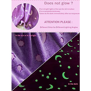AUIVTY Glow in The Dark Blanket for Girls Birthday Purple Pink Moon Star Soft Throw Blanket for Kids Toddler Teen Girls Women (Purple, 40x60 inch, Moon Star)