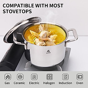 Stainless Steel Stockpot 8-Quart,Classic Deep Cooking Pot Canning Cookware with Stainless Steel Lid,3-Ply Cooking Stock Pot,Oven and Dishwasher Safe, Compatible with Induction, Ceramic, Gas Stove