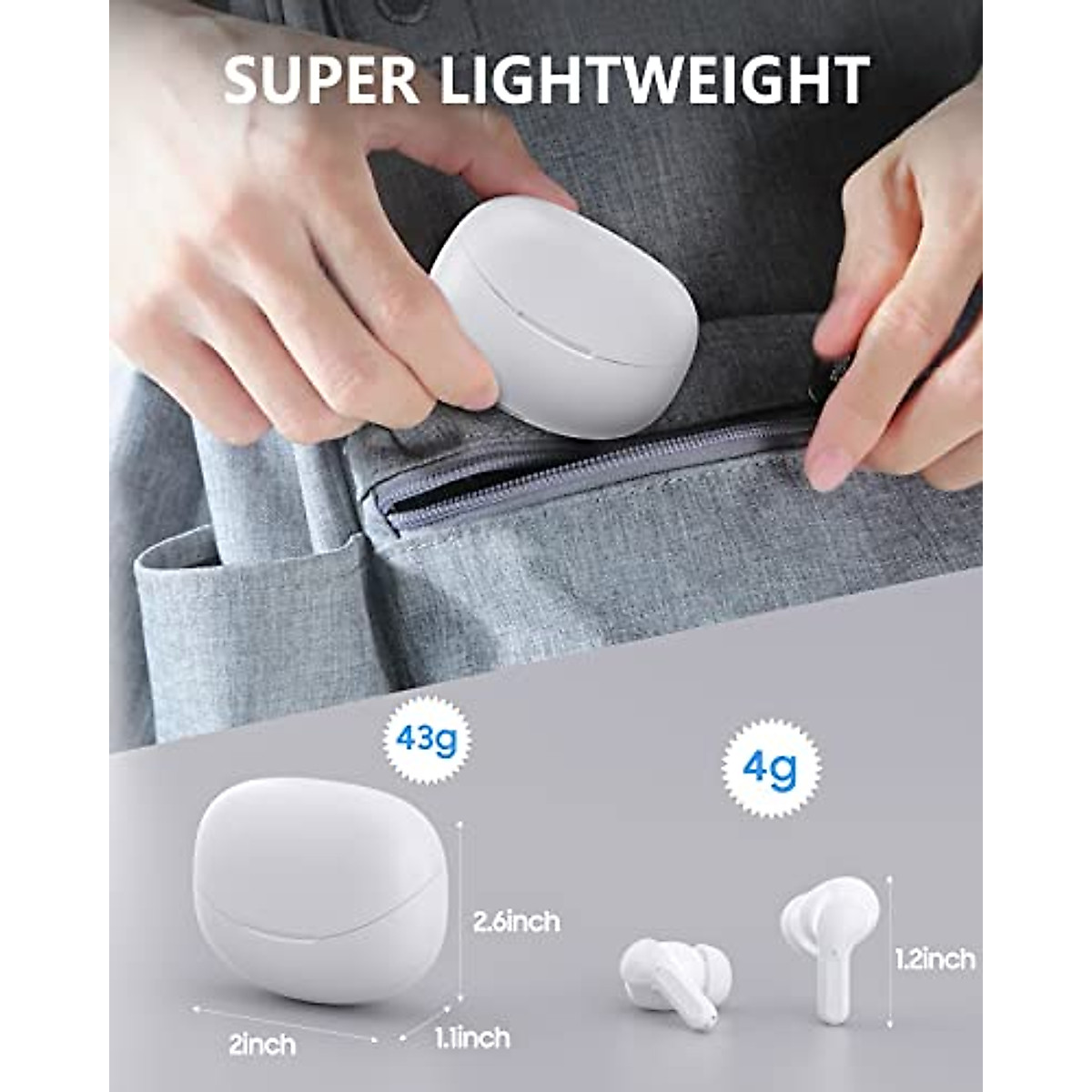 Eumspo Wireless Earbuds Bluetooth V5.1 Earbuds 35H Playtime Stereo Sound in-Ear Bluetooth Headphones Waterproof Touch Control Wireless Headphones with LED Charging Case for Sports Running Workout