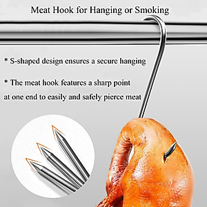 SATONBEYI 7pcs Meat Hooks for Smoker, 7 Inches Stainless Steel Smoking Hook S Shaped Butcher Meat Processing Hook for Smoker Butchering Drying Hanging Sausage Beef Pork Rib Jerky Grilling BBQ