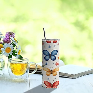 Medpol Butterfly Bohemia tumbler with lid and straw 20 oz insulated tumbler cups Butterfly Bohemia insulated travel coffee mugs for women cute sippy cups stainless insulated travel cups