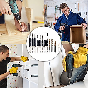 17 PCS Hinge Drill Bit Set, HSS Self Centering Drill Bits High Speed Hinge Tapper Core Drill Bit Set with Hex Key and Replacement Drill Bits for Wood Door Window Cabinet Woodworking