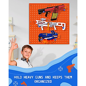 Skywin Peg Board for Nerf Gun Storage Organizer - Hanging Holder Compatible with All Blasters Nerf Gun Rack Organizer for Wall Organization (Orange)