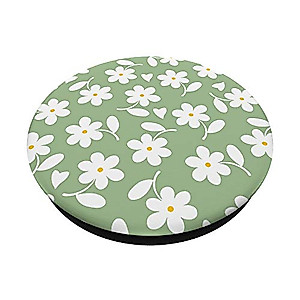 Matcha Green - White Daisy Flower Floral Heart Leaves PopSockets Swappable PopGrip