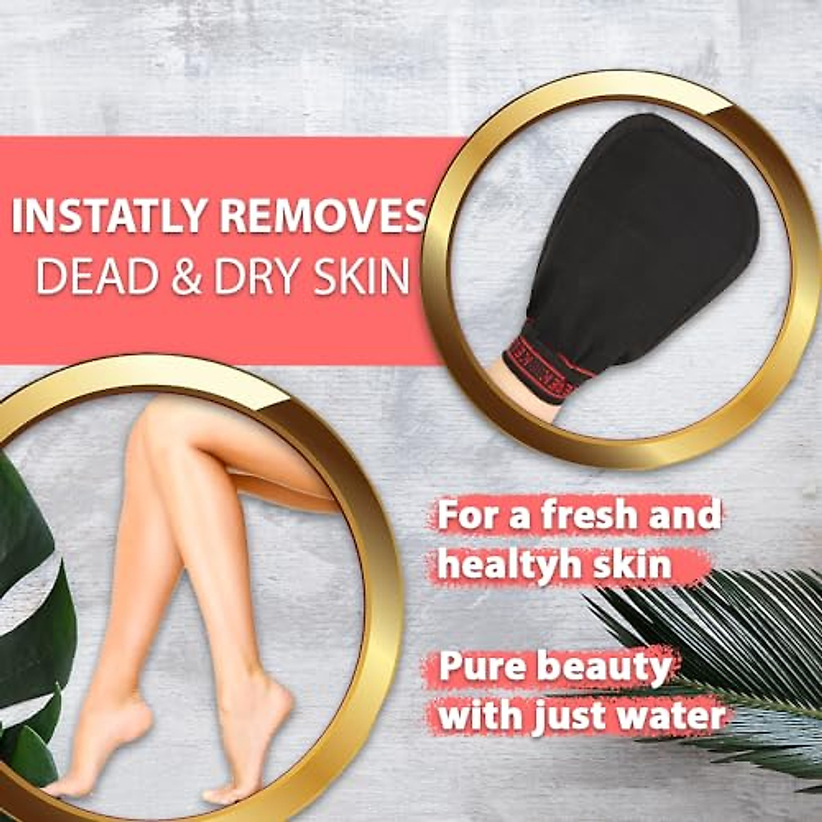 Kelebek Premium Natural Exfoliating Gloves, Turkish Hammam Kese, Original Exfoliating Mitt, Body Scrub for Men and Women (Black 2 Count (Rough))