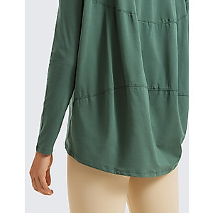 CRZ YOGA Pima Cotton Long Sleeve Workout Shirts for Women Loose Fit Athletic Yoga Shirt Casual Boat Neck Fall Tops Graphite Green Medium