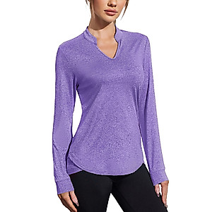 COOrun Long Sleeve Workout Shirts for Women Yoga Athletic Casual Tops Gym Running Breathable Shirt Quick Dry Purple_ Large