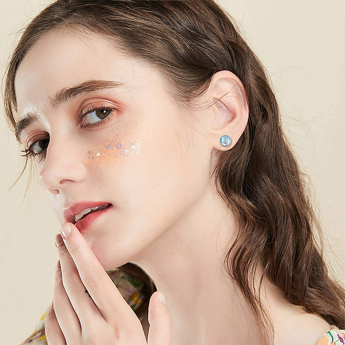 Mermaid Tail Moonstone Stud Earrings Jewelry Gifts 925 Sterling Silver Ocean Sea Whale’s Tail Earrings Moonstone Fishtail Stud Earrings for Women