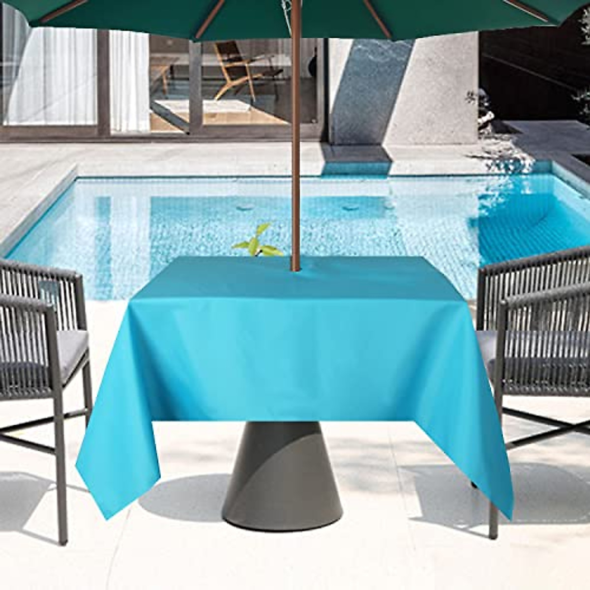 youngseahome Outdoor Tablecloth Wrinkle-Free Stain Resistant Waterproof Polyester Fabric Table Cover with Zipper Umbrella Hole for Picnic/Party/Dinner/Patio Garden(60×60inch Square,Zippered,Aqua)