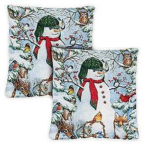 Toland Home Garden Woodland Snowman 18 x 18 Inch Decorative Indoor Pillow Case Only (2-Pack)