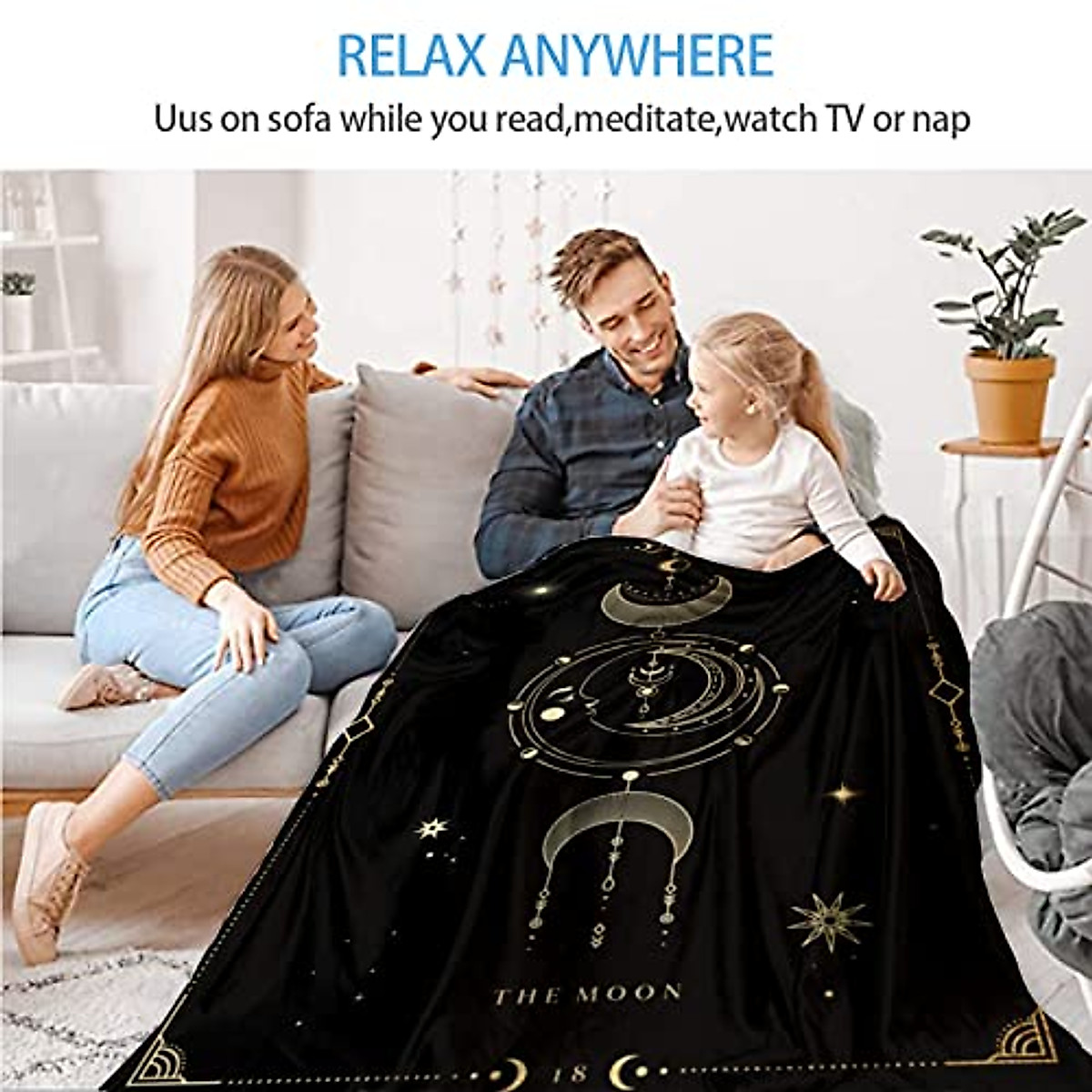 Milanblocks The Moon Tarot Blanket Warm Astrology Gifts Blanket Flannel Fleece Throw Gifts Blanket for Home Bed Couch 80 X 60 in