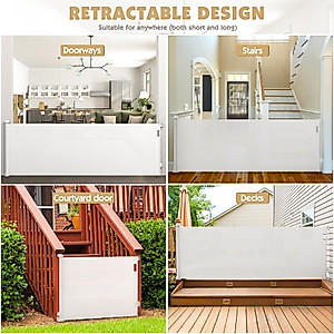 Coolever 118 Inch Retractable Baby Gates Extra Wide, Large Opening Retractable Baby Gates for Doorway Extra Long Dog Gate for The House Outdoor Large Pet Gates for Dog Indoor Mesh Child Gate, White