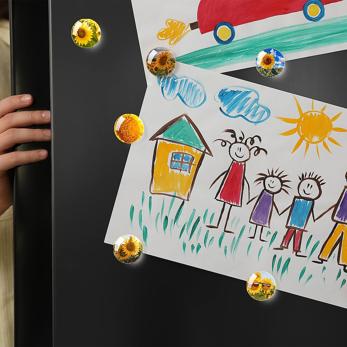 NENNALO 6Pcs Refrigerator Magnets - Glass Strong Magnets for Fridge - Sunflower - Whiteboard Magnets - Small Magnets for Fridge, Office, Home, Kitchen 1.18in, 1.18''