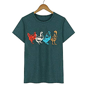 Chicken Shirt for Women Farm Tees Farm Girl T Shirt Funny Chicken Graphic T-Shirt Casual Short Sleeve Tops Green